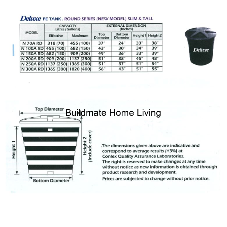 Malaysia No.1 DELUXE PE Water Tank Slim & Tall Round