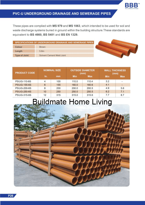 UPVC Underground Brown Pipe Sirim Malaysia
